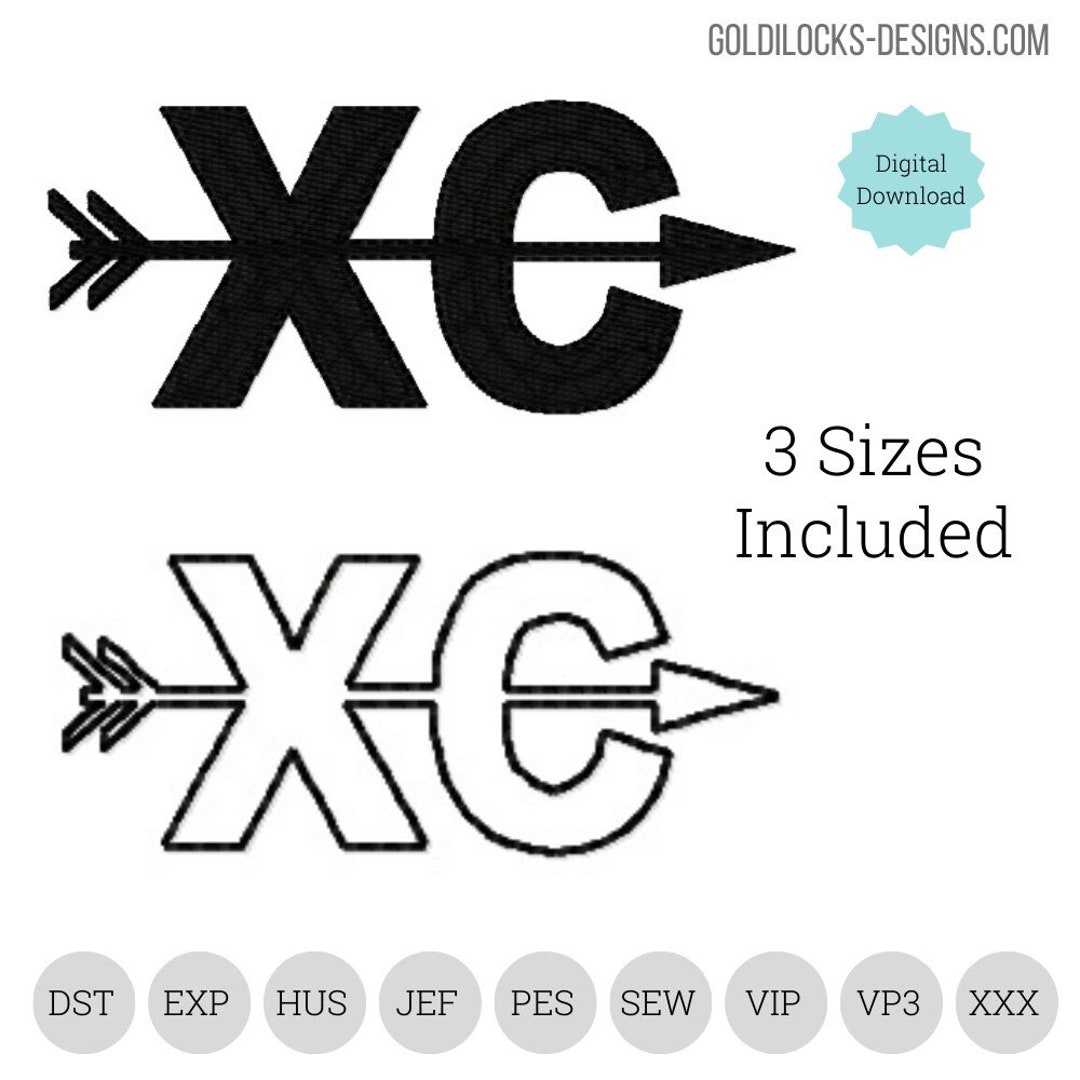 Cross Country XC Logo Embroidery Design in Fill and Outline in 3 Sizes ...