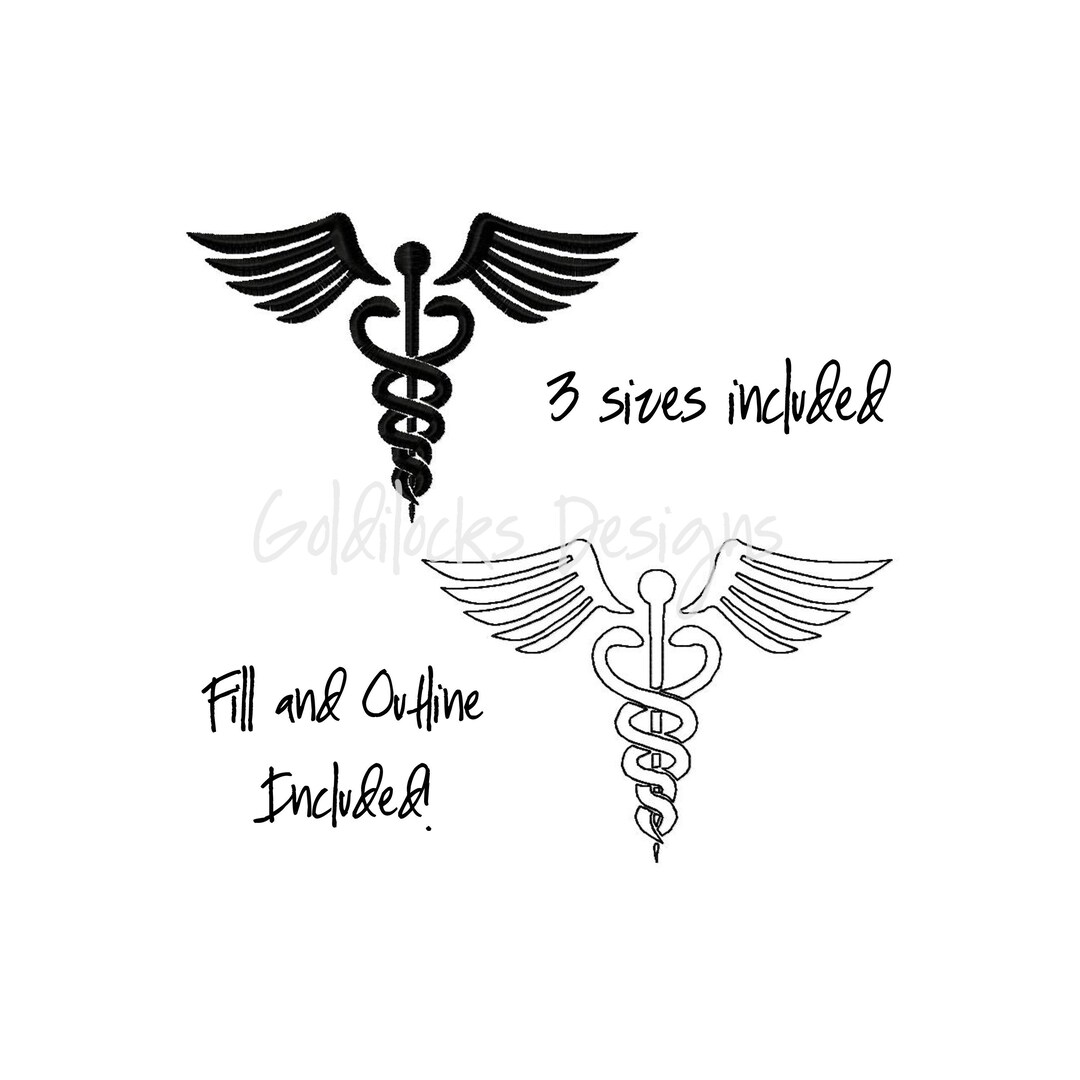 Caduceus Doctor Medical Logo Embroidery Design in Fill and - Etsy