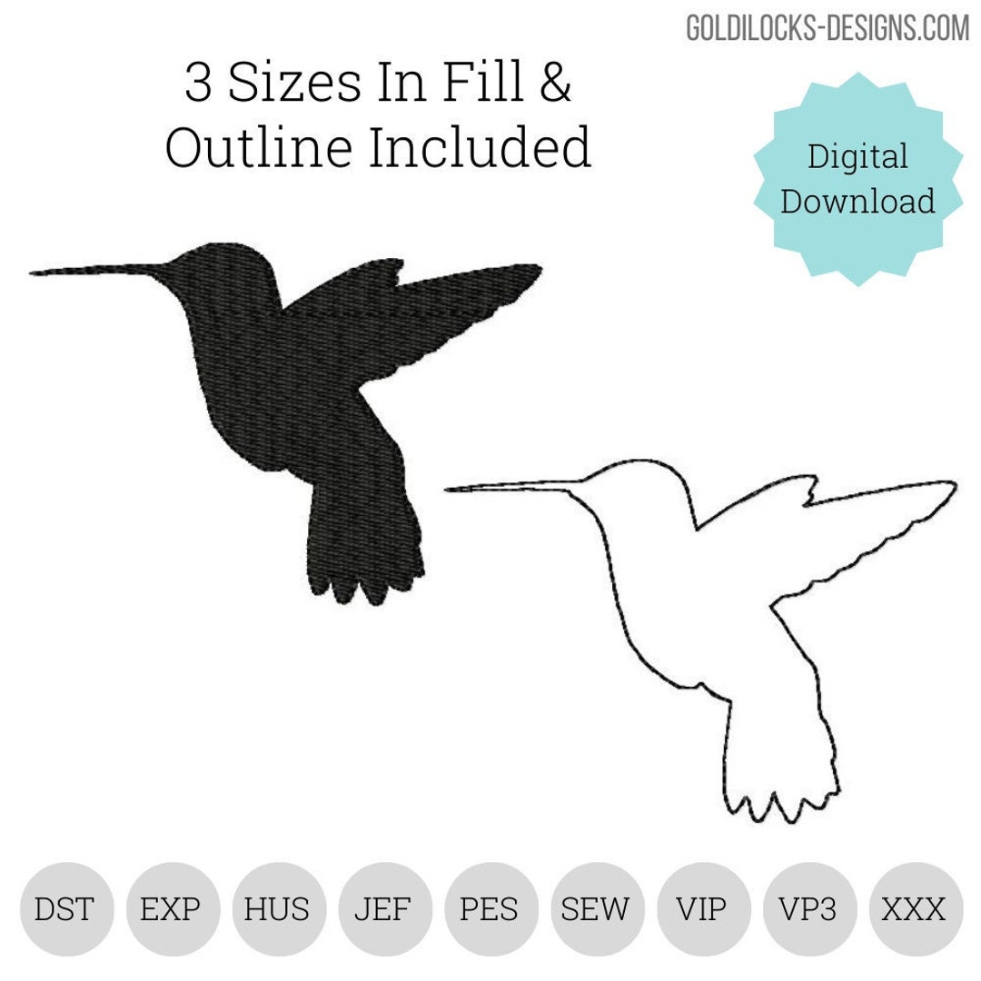 Hummingbird Embroidery Design 3 Sizes Included in Both Fill and Outline ...