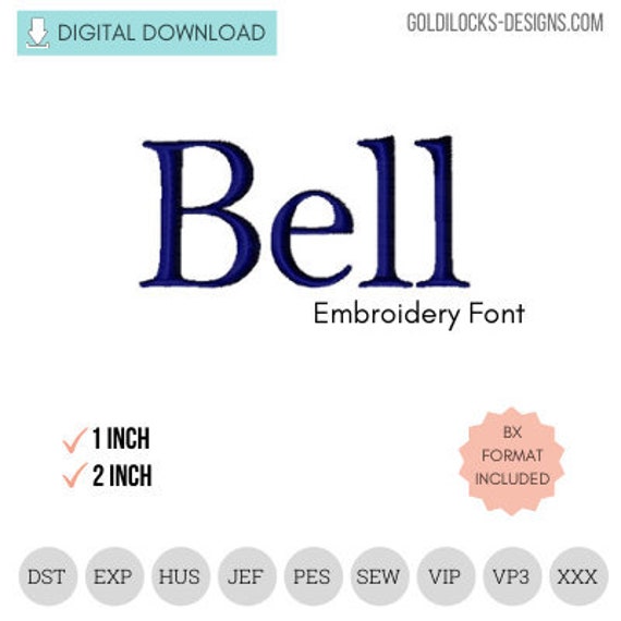 Bell Serif Machine Embroidery Font Embroidery Font in 2 Sizes | Etsy