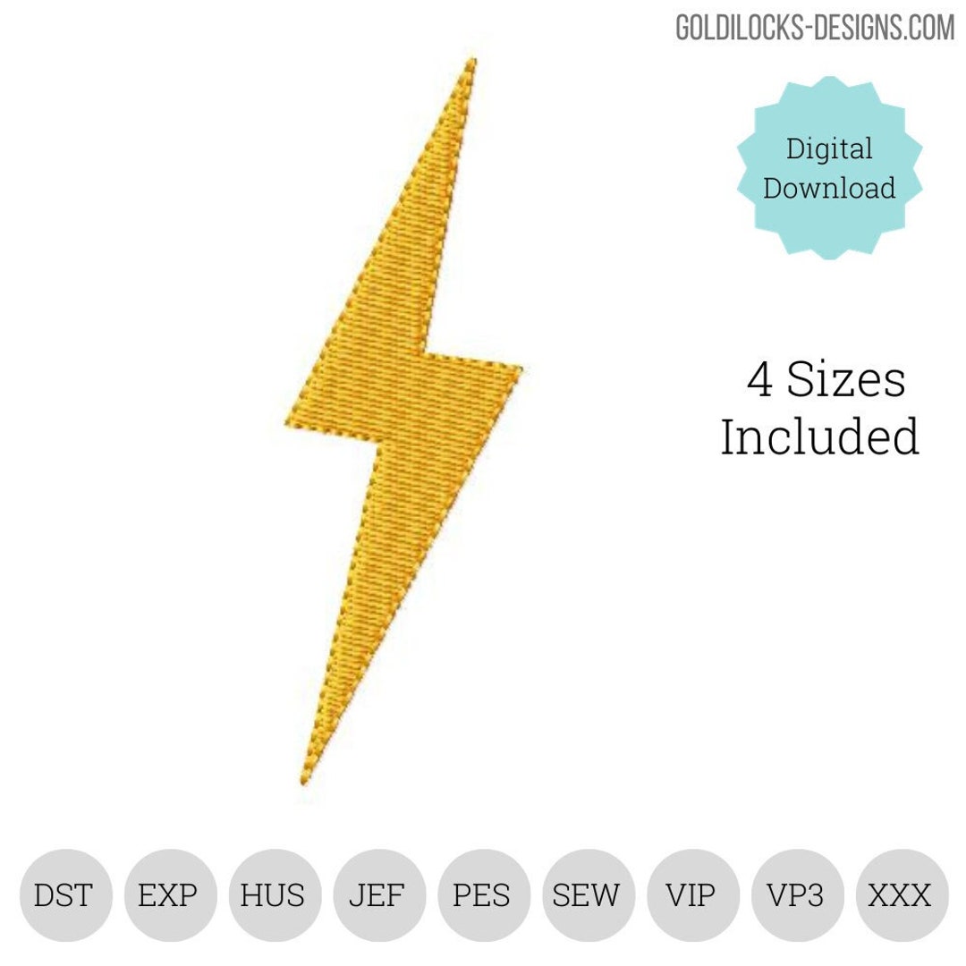 Lightning Bolt Embroidery Design 4 Sizes Included! 1", 2", 3", 4" Polo ...
