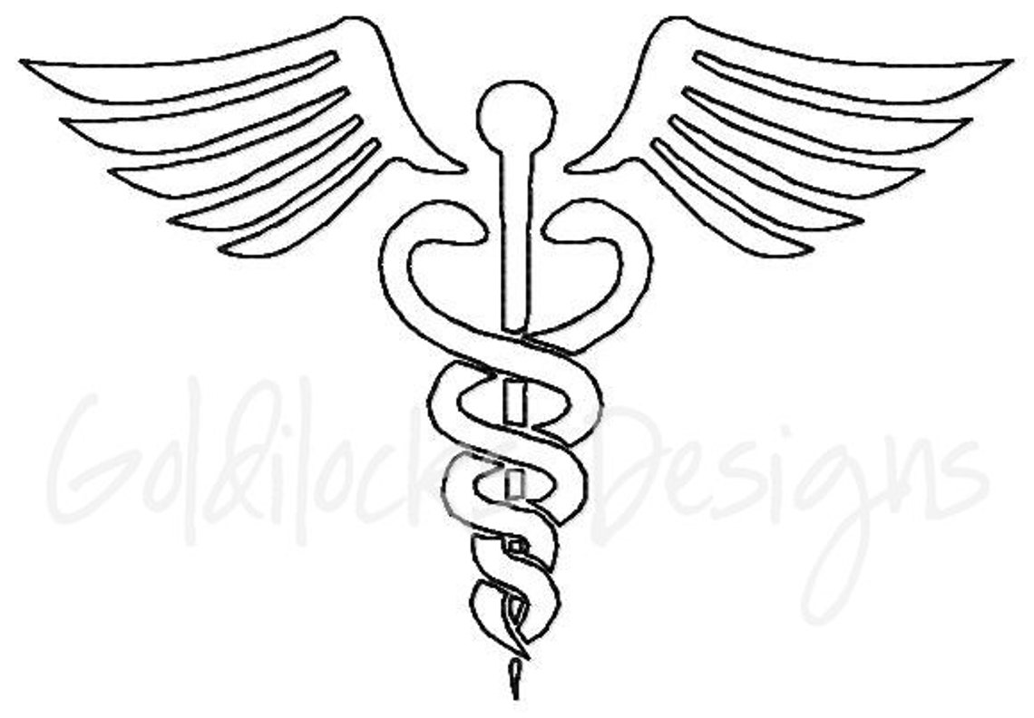 Caduceus Doctor Medical Logo Embroidery Design in Fill and - Etsy
