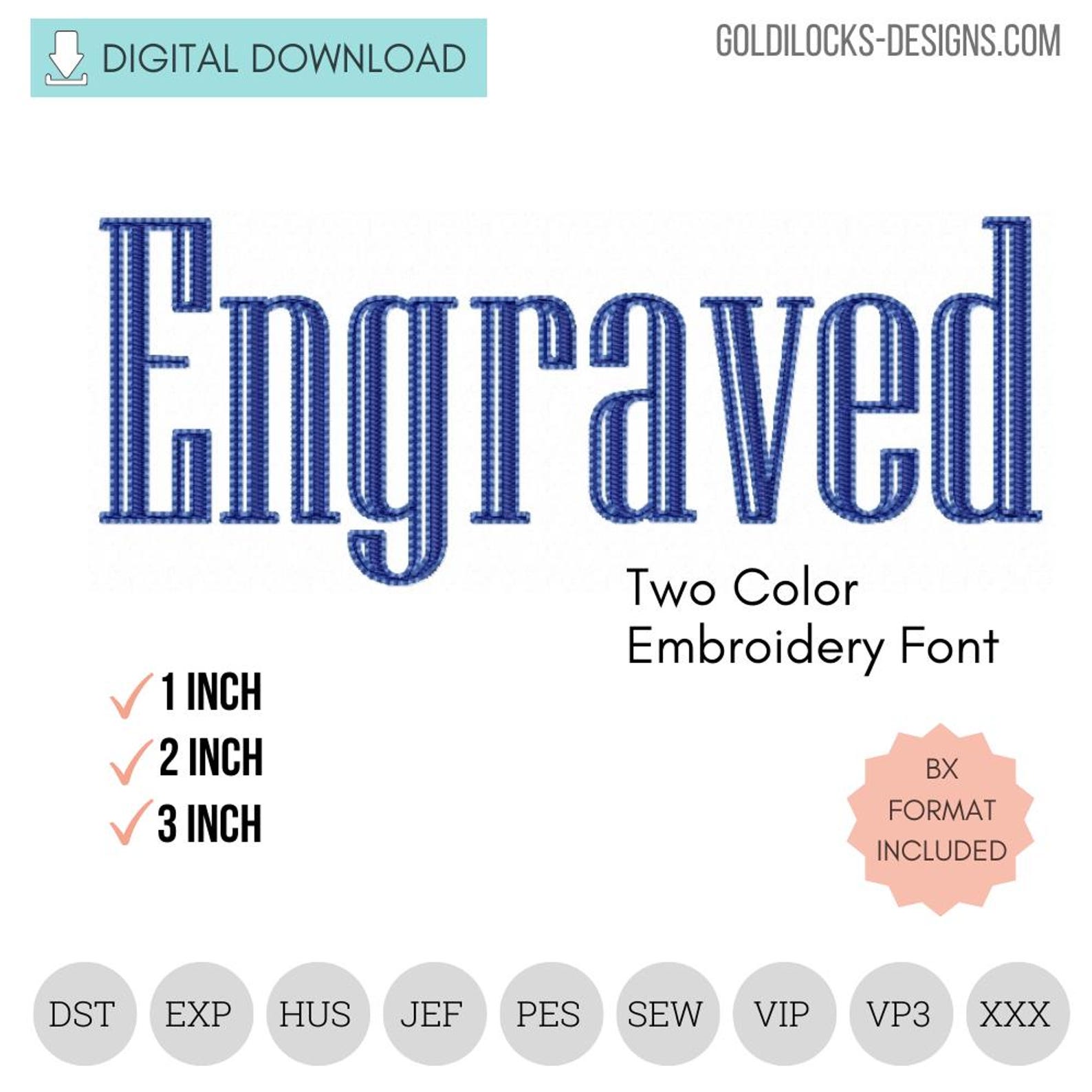 Engraved Serif Two Color Embroidery Font | Elegant Narrow Alphabet ...