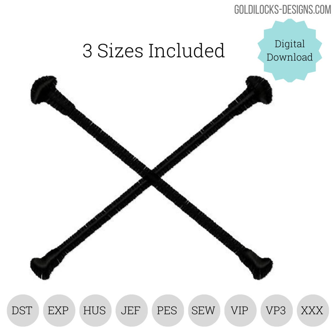 Batons Crossed Silhouette Embroidery Design 3 Sizes 2", 3", 4 ...