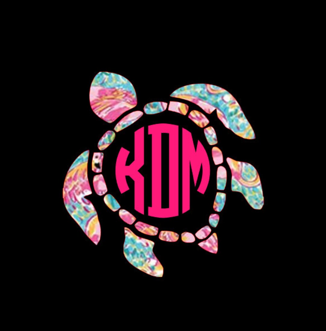Preppy Print Sea Turtle Monogram Decal, Matching Monogram or Solid ...