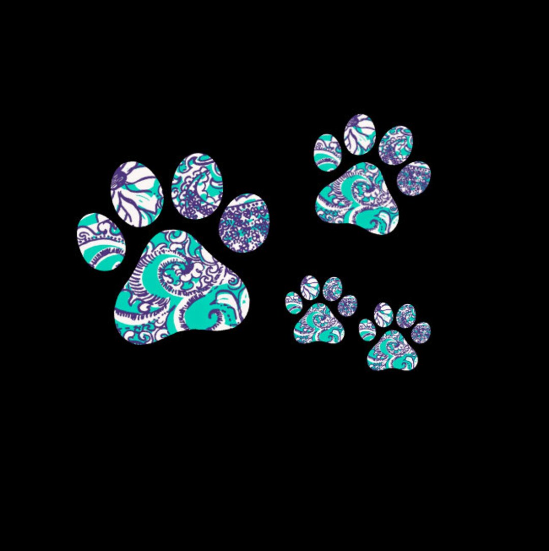 Puppy Paw Print Set of 4 Decals in Your Choice of Preppy Patterns and ...