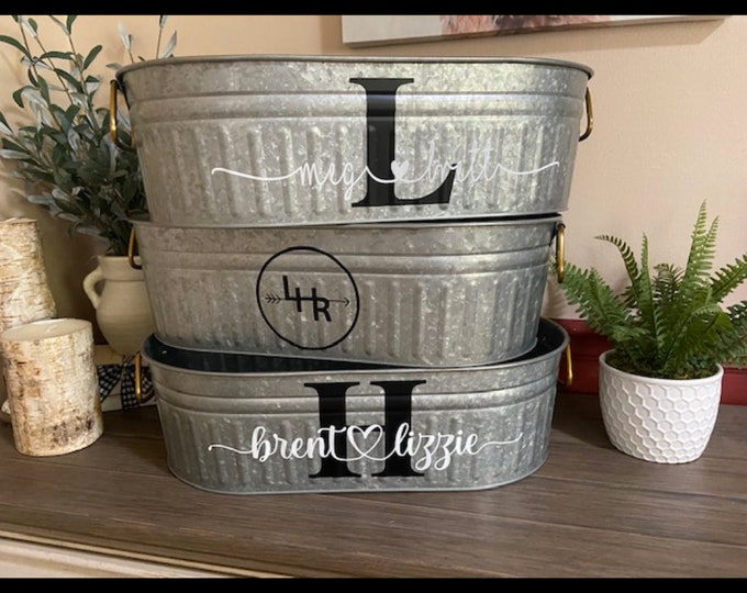 Galvanized, Personalized Oval Beverage Bucket Tub With Handles ...