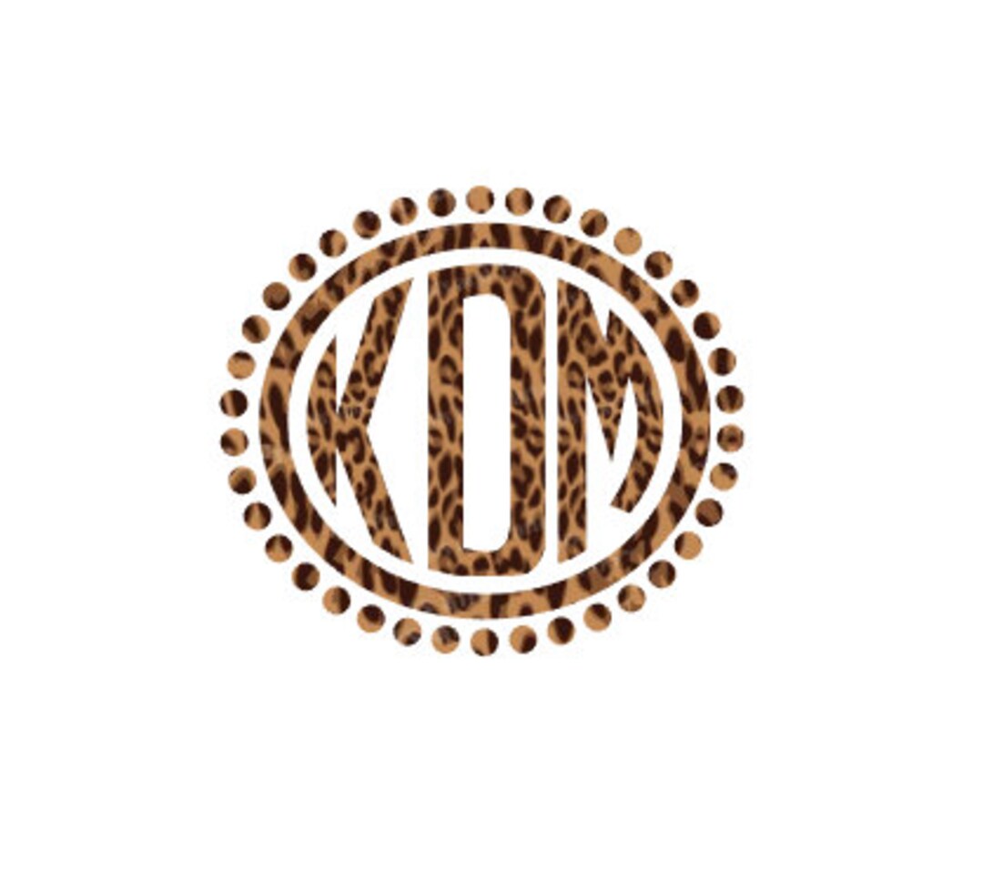 Oval Dot Leopard Print Monogram Decal, Script Monogram Sticker ...
