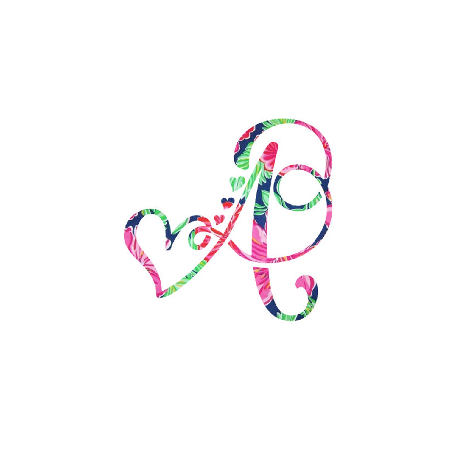 Hearts and Swirls Single Initial Monogram Decal ~ Preppy Prints ...