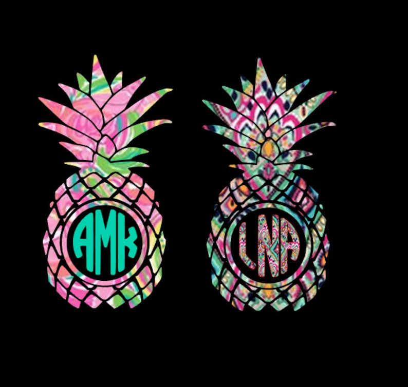 Preppy Pineapple Monogram Vinyl Decal in Your Choice of Great Patterns ...