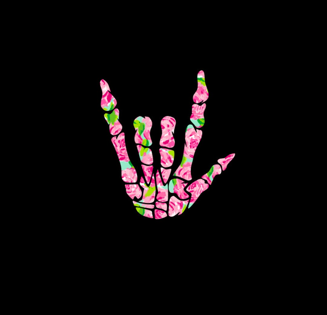 Preppy Pattern Skeleton Hand, I Love You, Deaf Sign Language Symbol ...