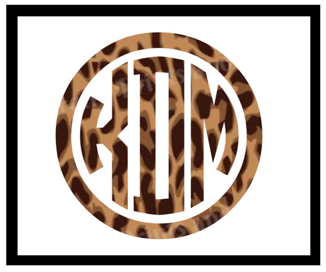 Leopard Print Circle Monogram Decal, Framed Circle Monogram ...