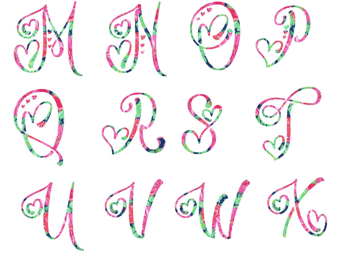 Hearts and Swirls Single Initial Monogram Decal ~ Preppy Prints ...