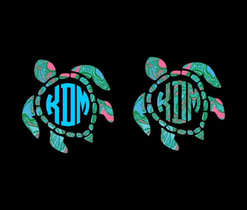 Preppy Print Sea Turtle Monogram Decal Matching Monogram or - Etsy