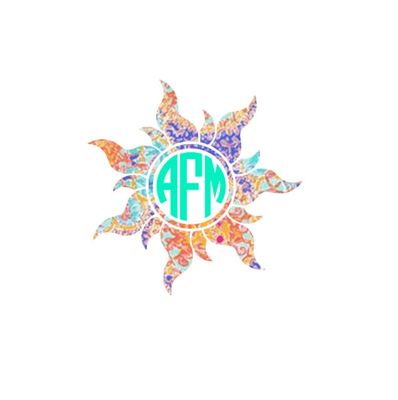 Sun Monogram Decal Sunshine Flaming Sun Circle Monogram - Etsy