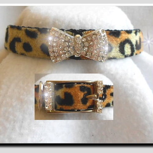 Velvet Leopard Bow Rhinestone Dog or Cat Collar - Etsy