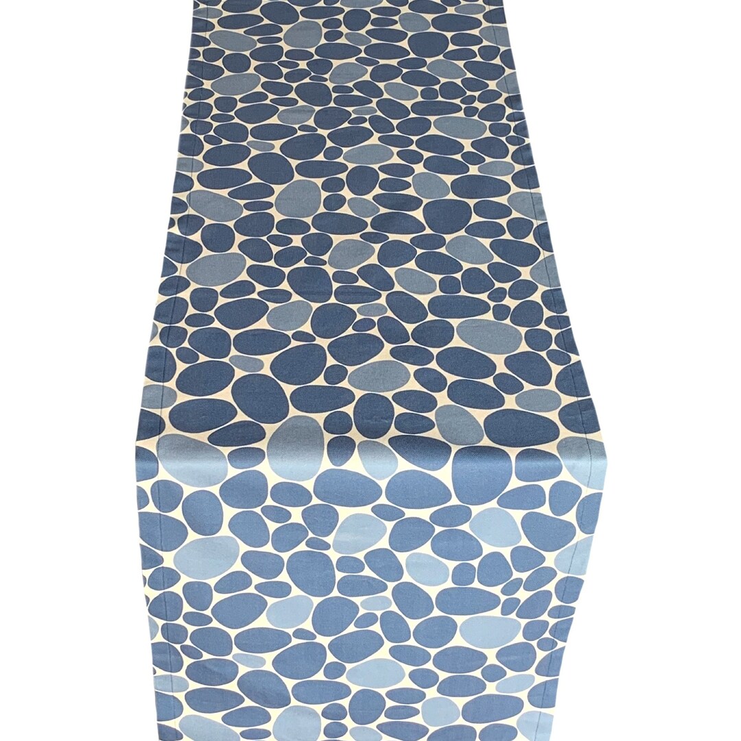 Earthy Blue Table Runner. Coastal Holiday Decor. Beach Pebbles Print ...