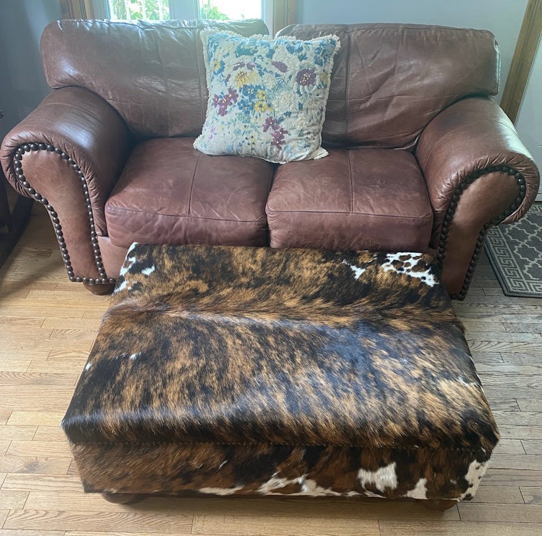 Genuine Brazilian Brindle Cow Hide Western Home Decor Ottoman Footstool ...