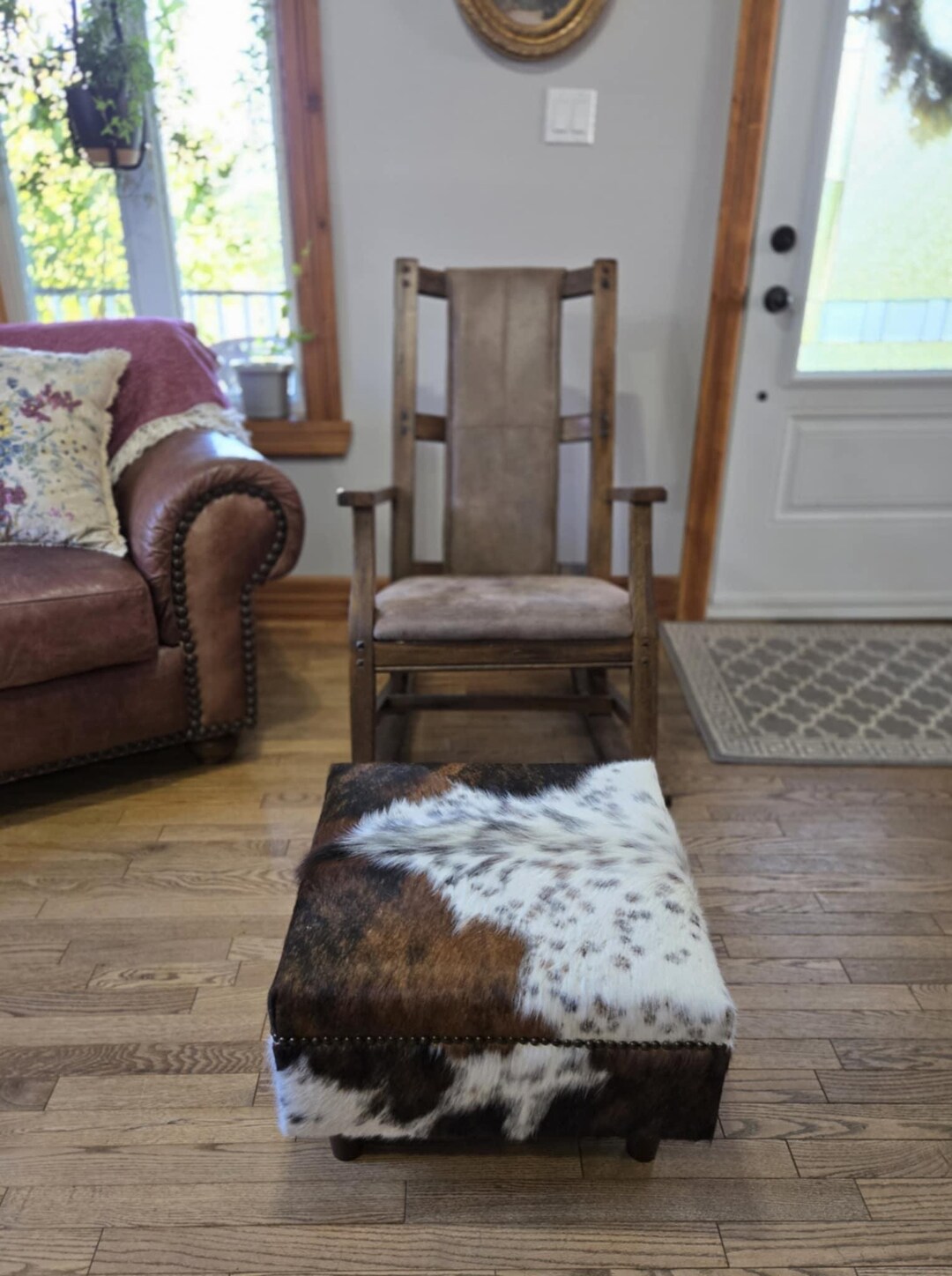 Genuine Brazilian Brindle Cow Hide Western Home Decor Ottoman Footstool ...