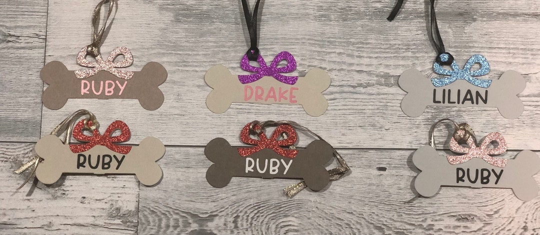 Dog Bone Gift Tags With Bow or Toppers (2”) Set of 12 With Personalized ...