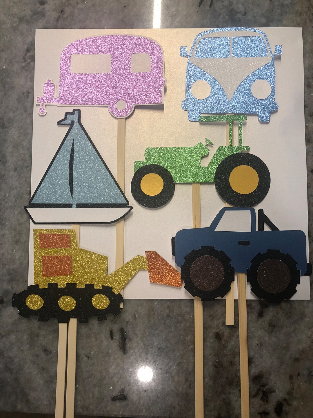 Vehicle Centerpieces/die Cuts (5”) | Trailer; VW Beetle; Monster Truck ...