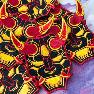 Mecha Oni Mask Embroidered Patch / Neon Red Demon Mask / Japanese ...