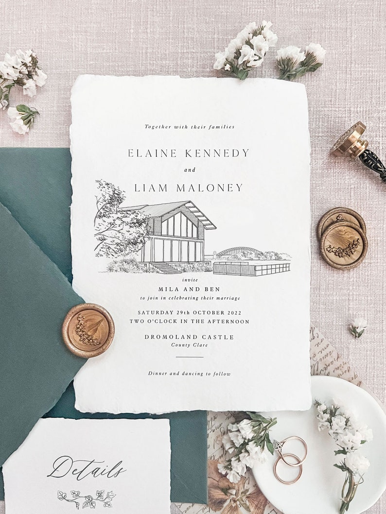 Custom Wedding Venue Illustration | Wedding Invitation Sketch | Hand ...