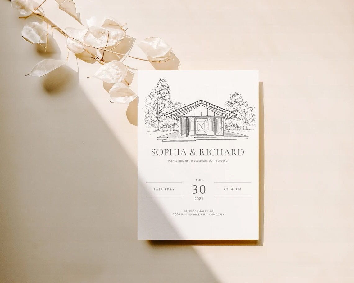 Custom Wedding Venue Illustration | Wedding Invitation Sketch | Hand ...