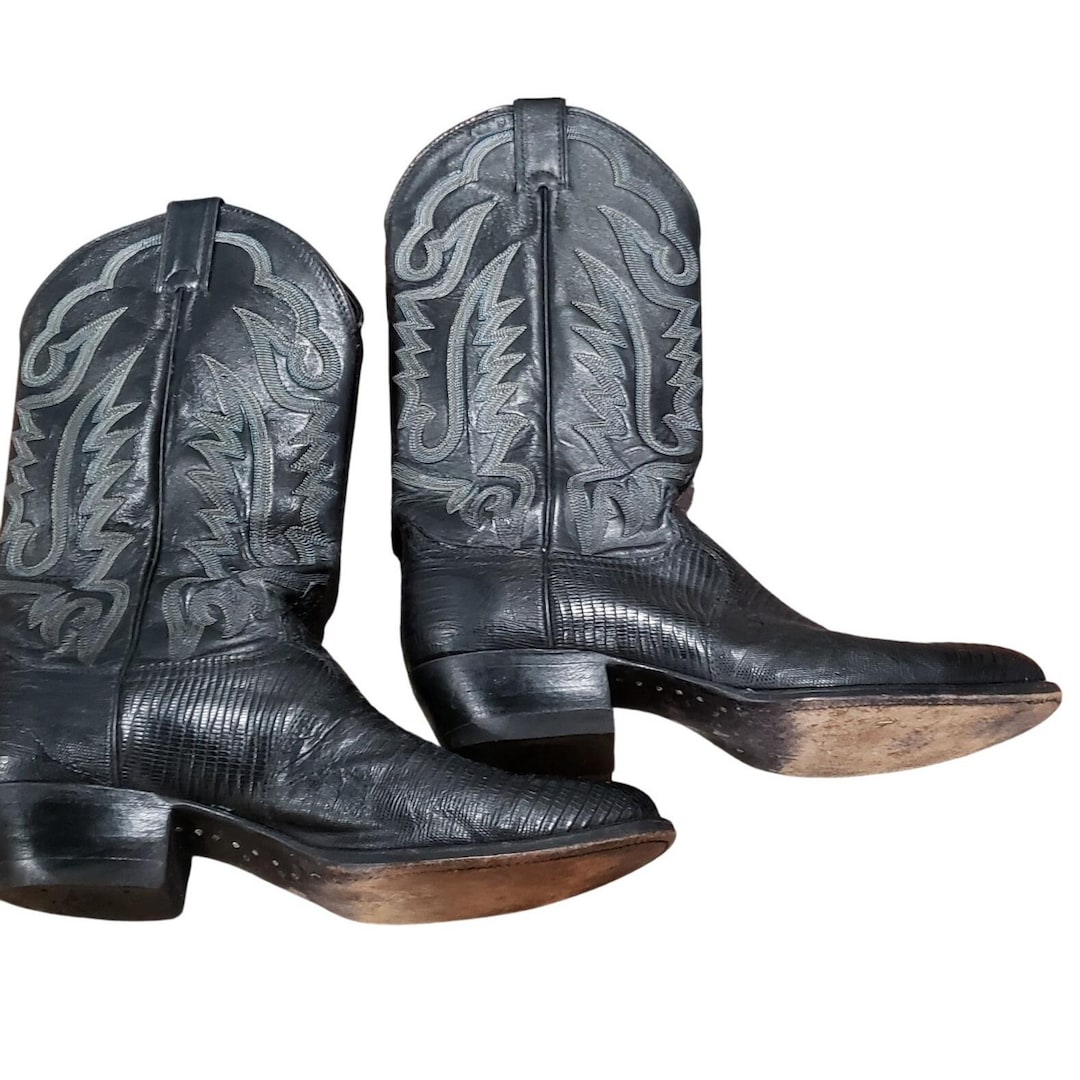 Justin Black Iguana Lizard Skin Western Cowboy Boots USA 8313 Sz M 8.5D ...