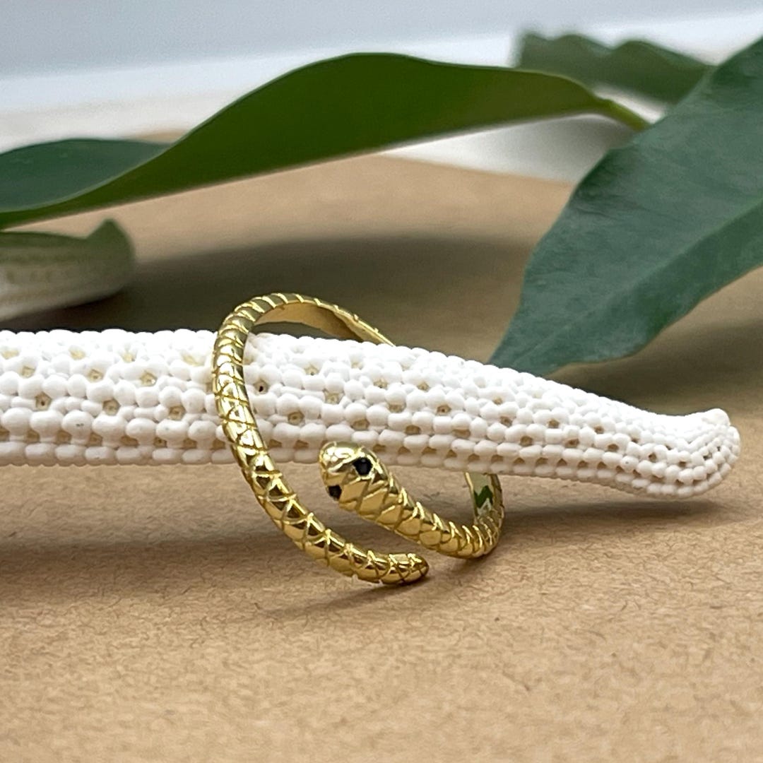 Gold Snake Wrap Cz Serpent Ring, Textured Adjustable Silver Animal ...
