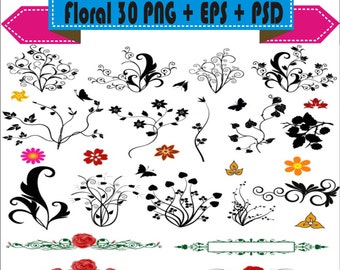 Flowers Floral Vintage Corner Retro Vector Clipart PNG EPS PSD | Etsy