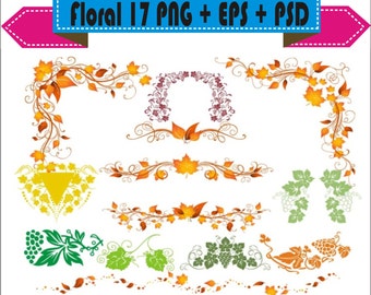 Flowers Floral Vintage Corner Retro Vector Clipart PNG EPS PSD | Etsy