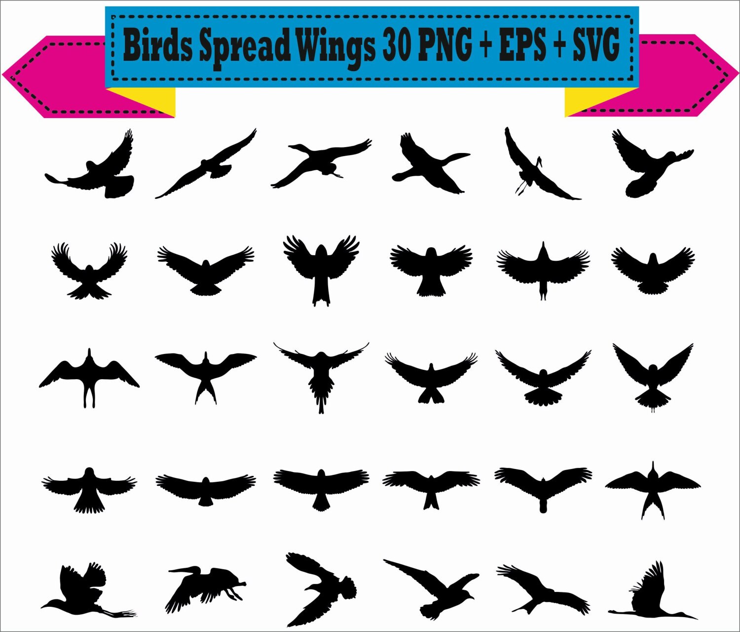 Bird Spread Wings Eagle Howk Duck Parrot Сtork Silhouette Vector ...