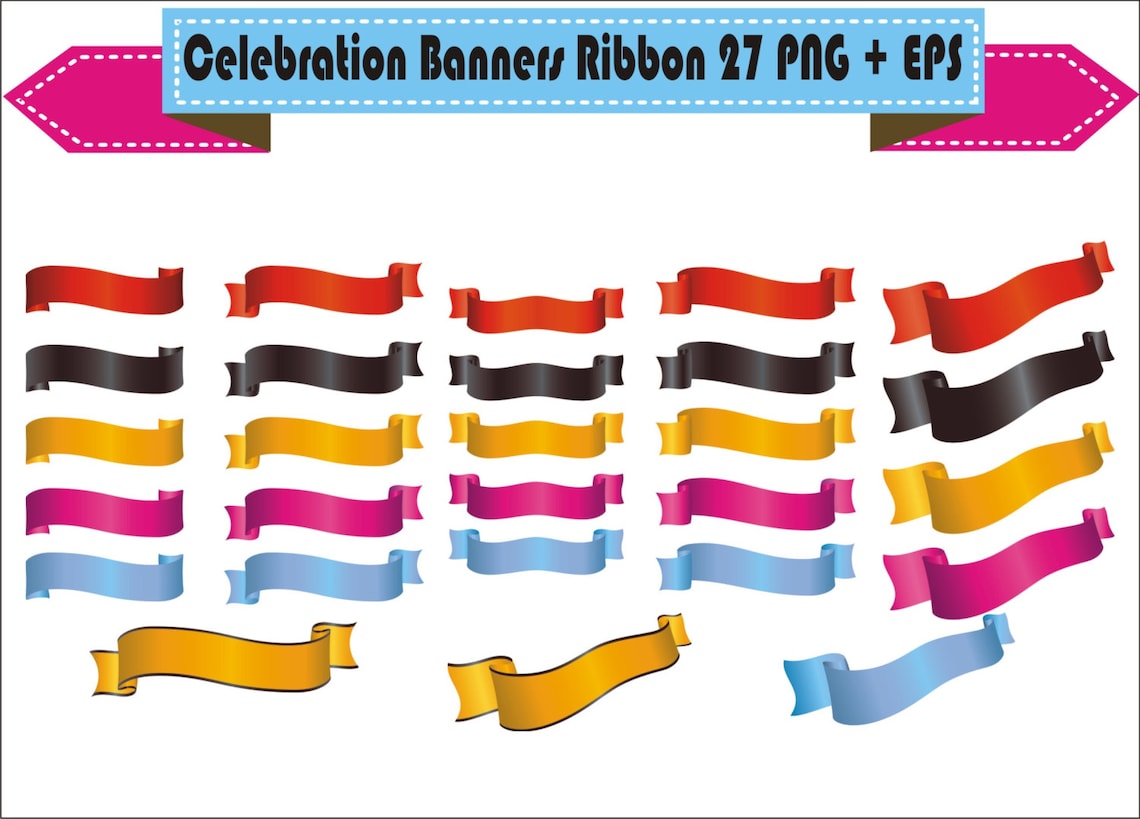 Celebration Banners Banner Ribbon Color Vector Clipart PNG EPS - Etsy