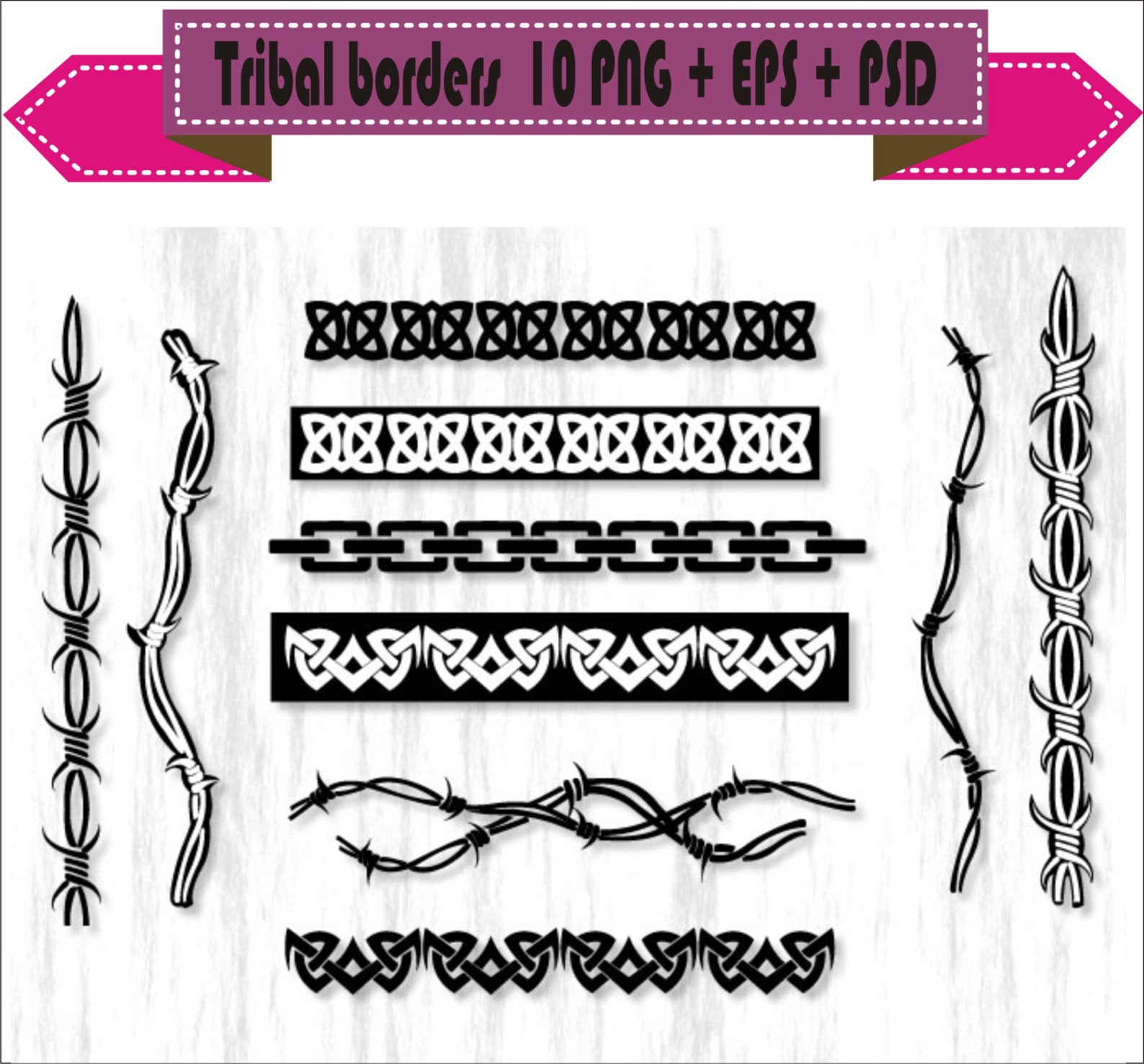 Tribal Border Vintage Corner Retro Vector Clipart PNG EPS PSD Set ...