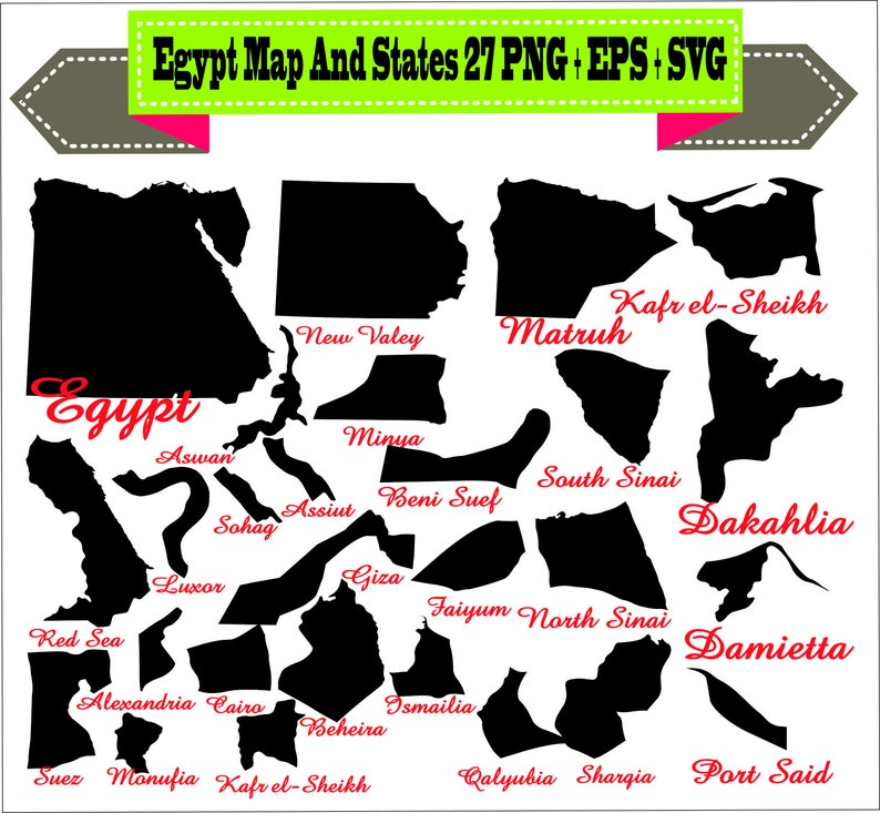 Egypt New Valey Matruh Luxor Red Sea States Map Silhouette - Etsy