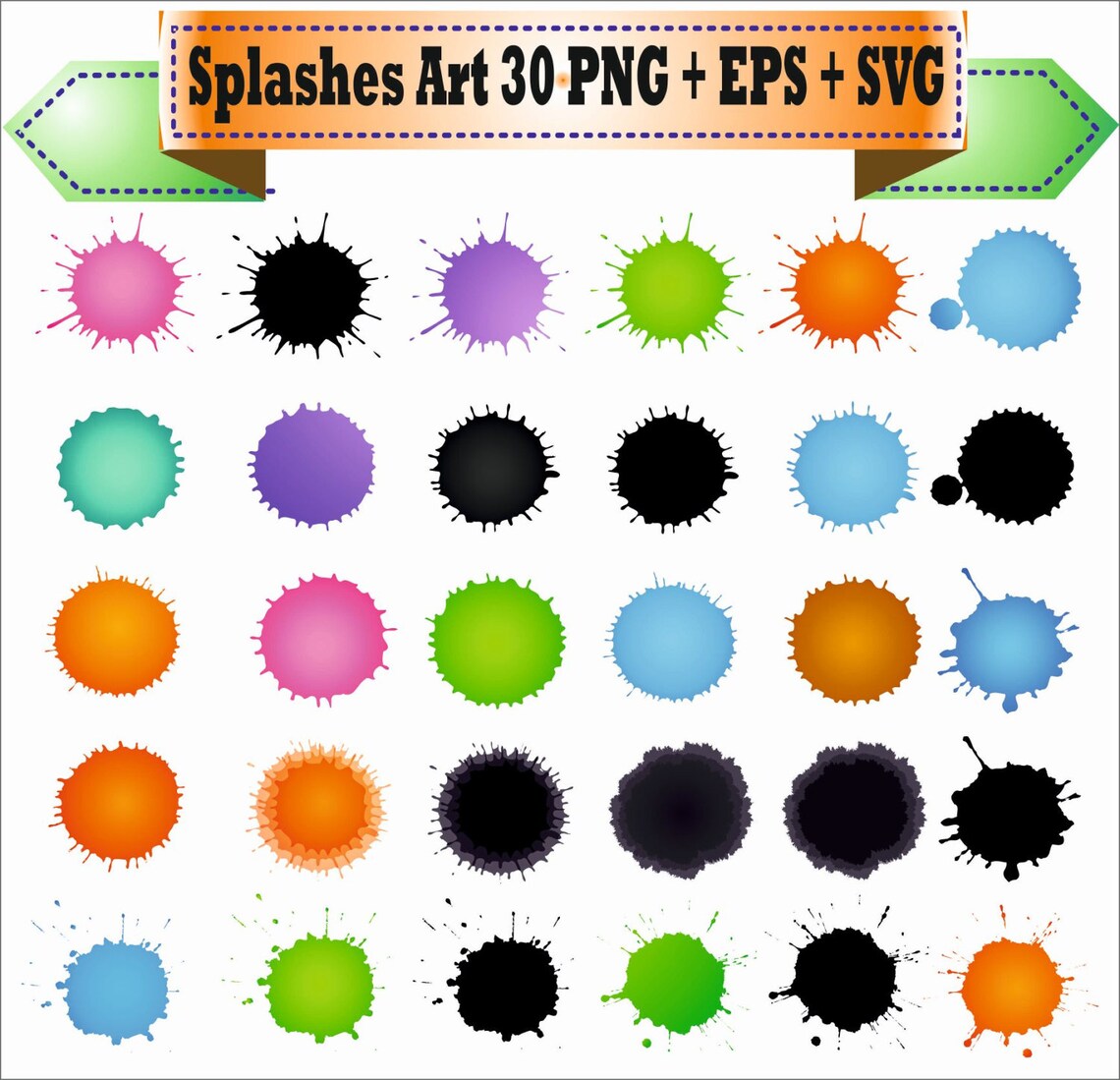 Splashes Art Paint Dot Spills Sparkles Custom Color Clipart PNG SVG ...