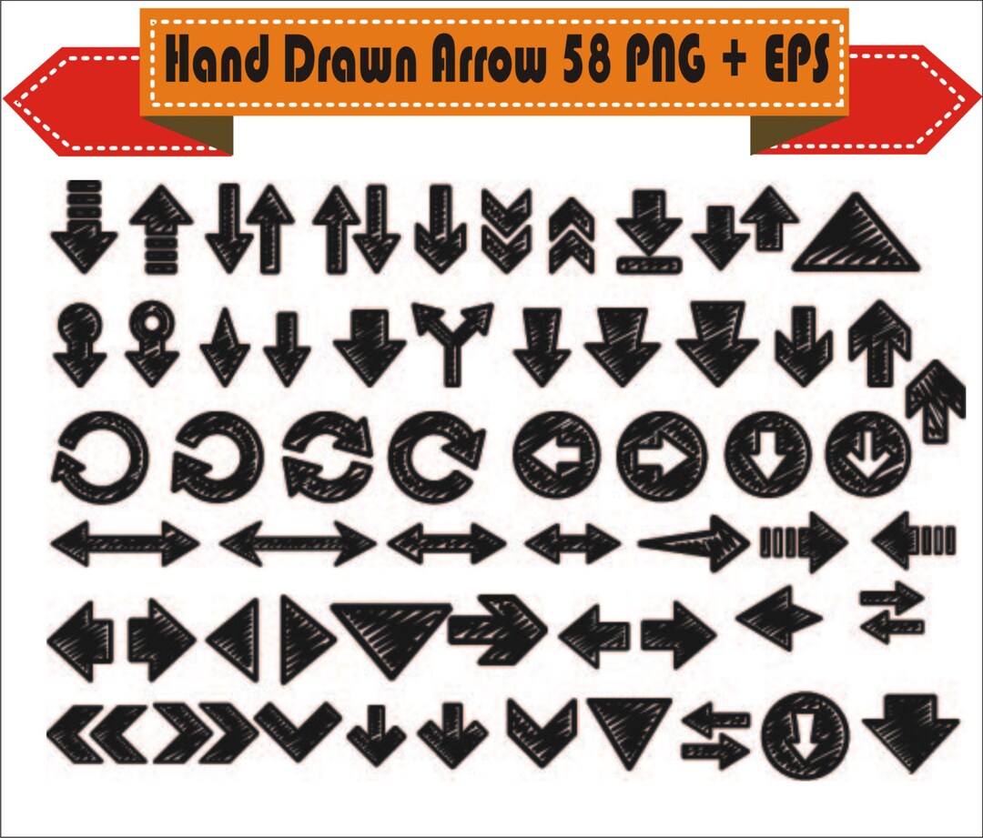 Hand Drawn Arrow Vintage Retro Vector Clipart PNG EPS PSD Set Digital ...