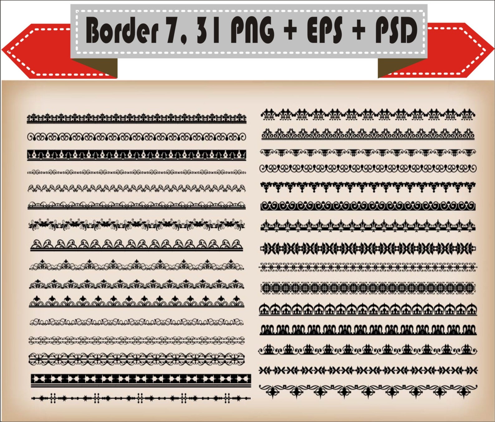 Border Vintage Corner Retro Vector Clipart PNG EPS PSD Set Digital ...