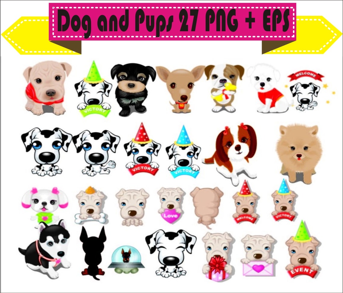 Dog Doggy Pups Puppy Pup Dogs Vector Clipart PNG EPS PSD Set Digital ...
