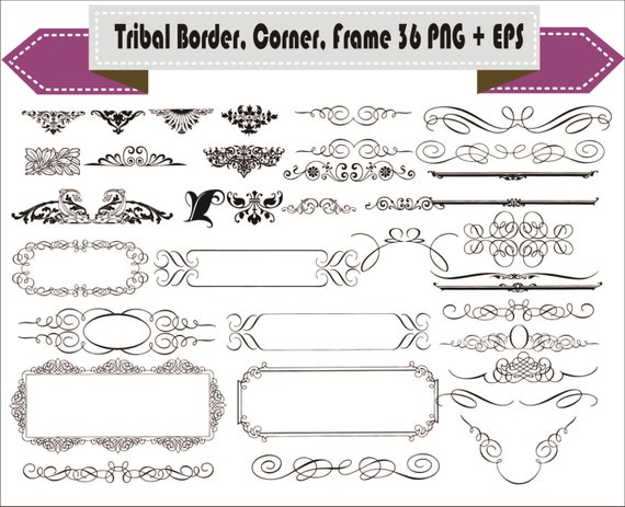 Border Corner Frame Tribal Vintage Retro Vector Clipart PNG - Etsy