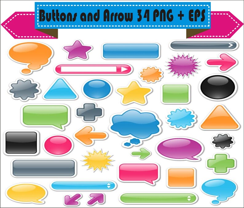 Buttons and Arrow Vector Clipart PNG EPS PSD Set Digital Files - Etsy