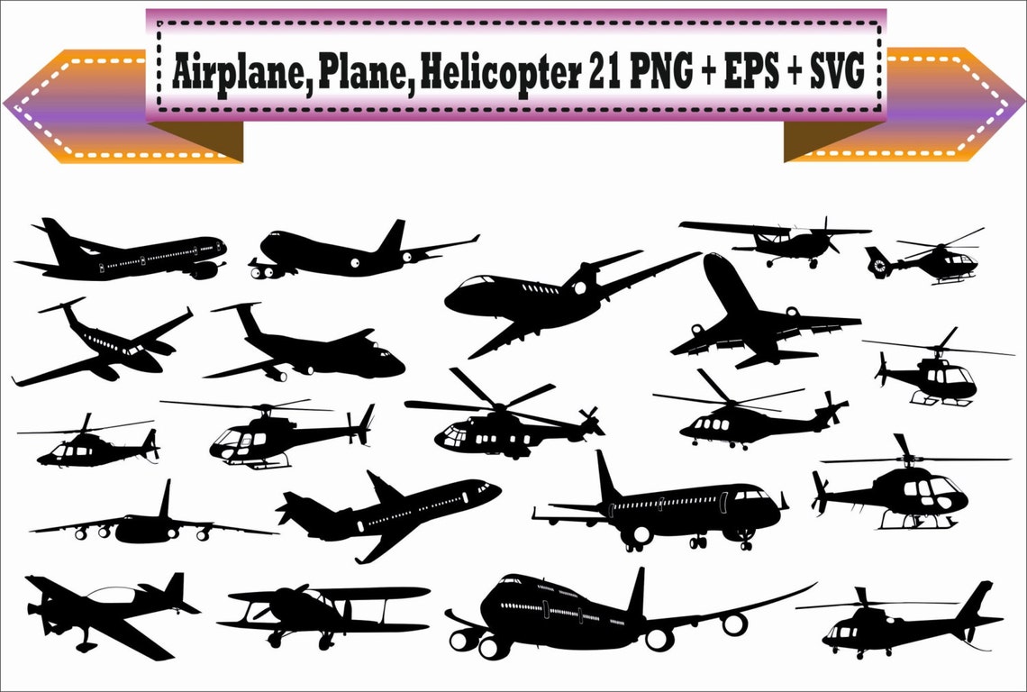 Airplane Plane Transport Aircraft Helicopter Silhouette Vector Clipart ...