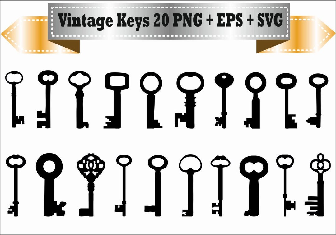 Key Keys Vintage Retro Antique Keystone Silhouette Vector Clipart PNG ...