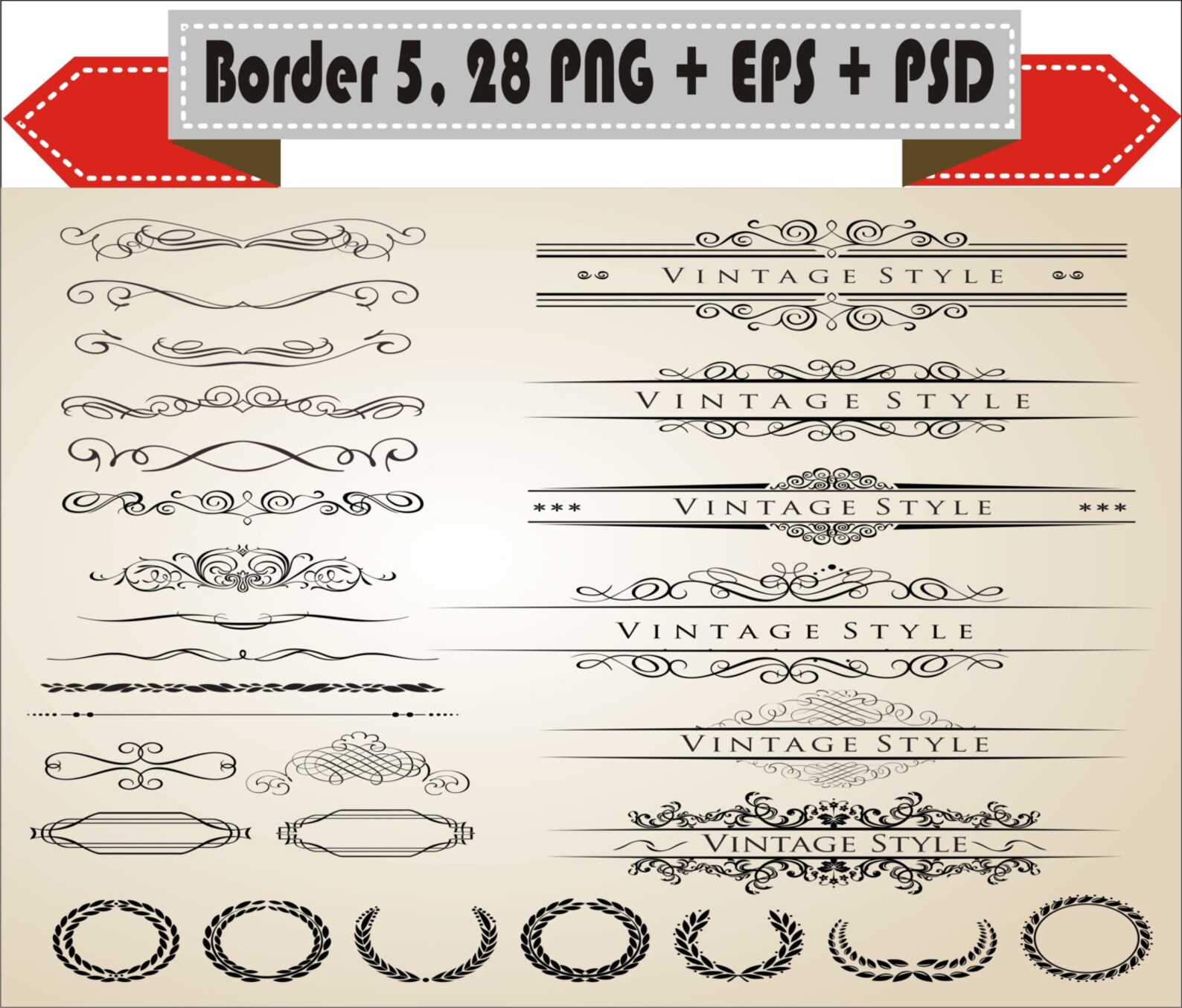 Border Vintage Corner Retro Vector Clipart PNG EPS Set Digital Files ...