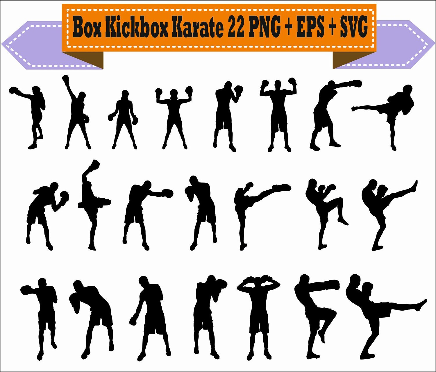Box Karate Kickbox Kick Martial Human Sport Boxing Silhouette Vector ...