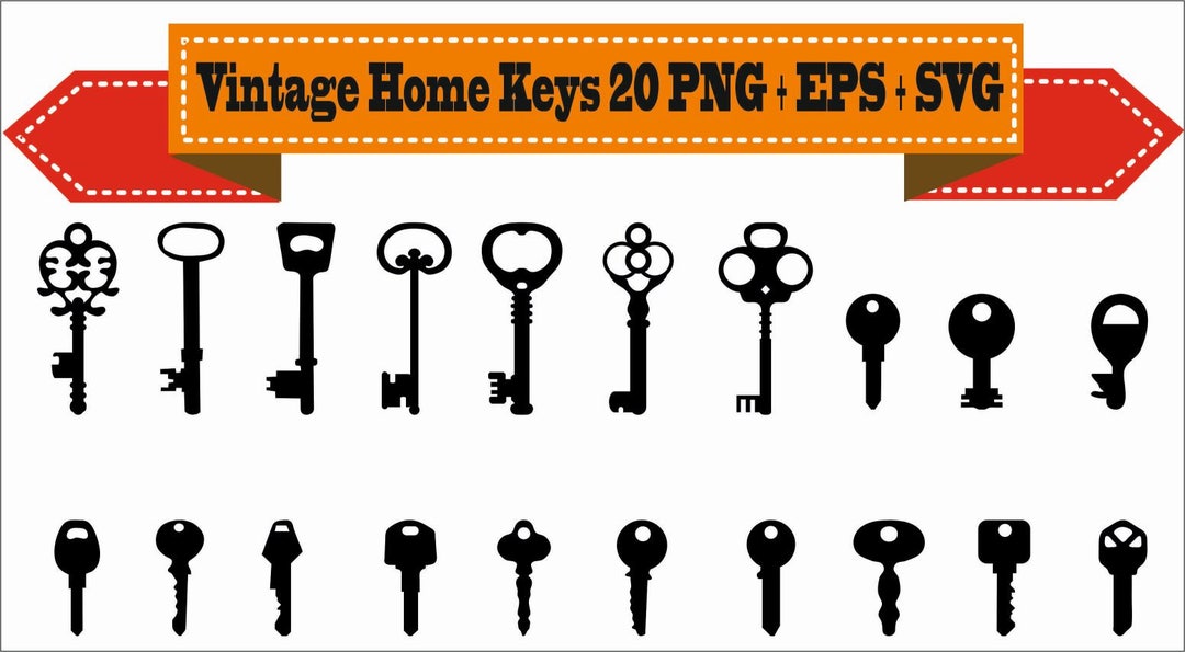 Key Home Car Safe Keys Vintage Retro Antique Silhouette Vector Clipart ...
