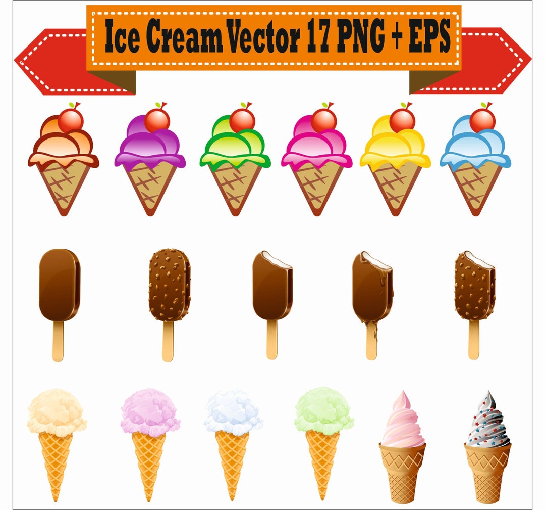 Ice Cream Clipart PNG EPS Vector Set Digital Files Transparent ...