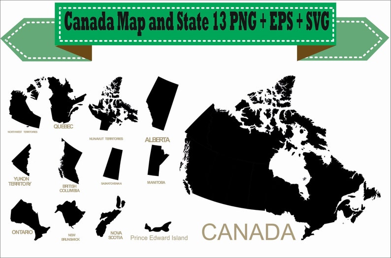 Canada Quebec Nunavut Aberta Manitoba Ontario Silhouette Vector Clipart ...