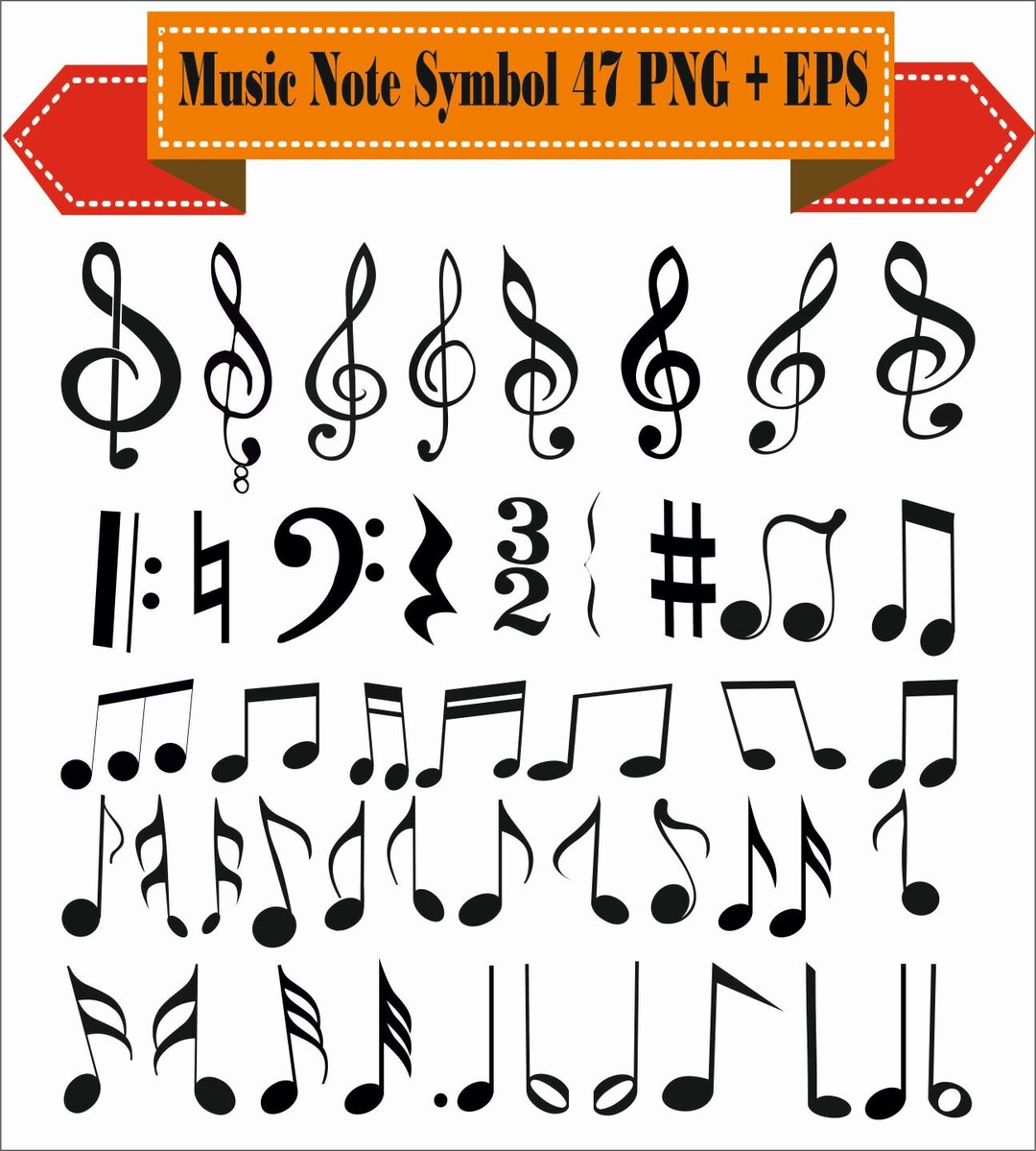 Music Note Sol Key Sheet Symbols Vintage Motif Pack Silhouette - Etsy